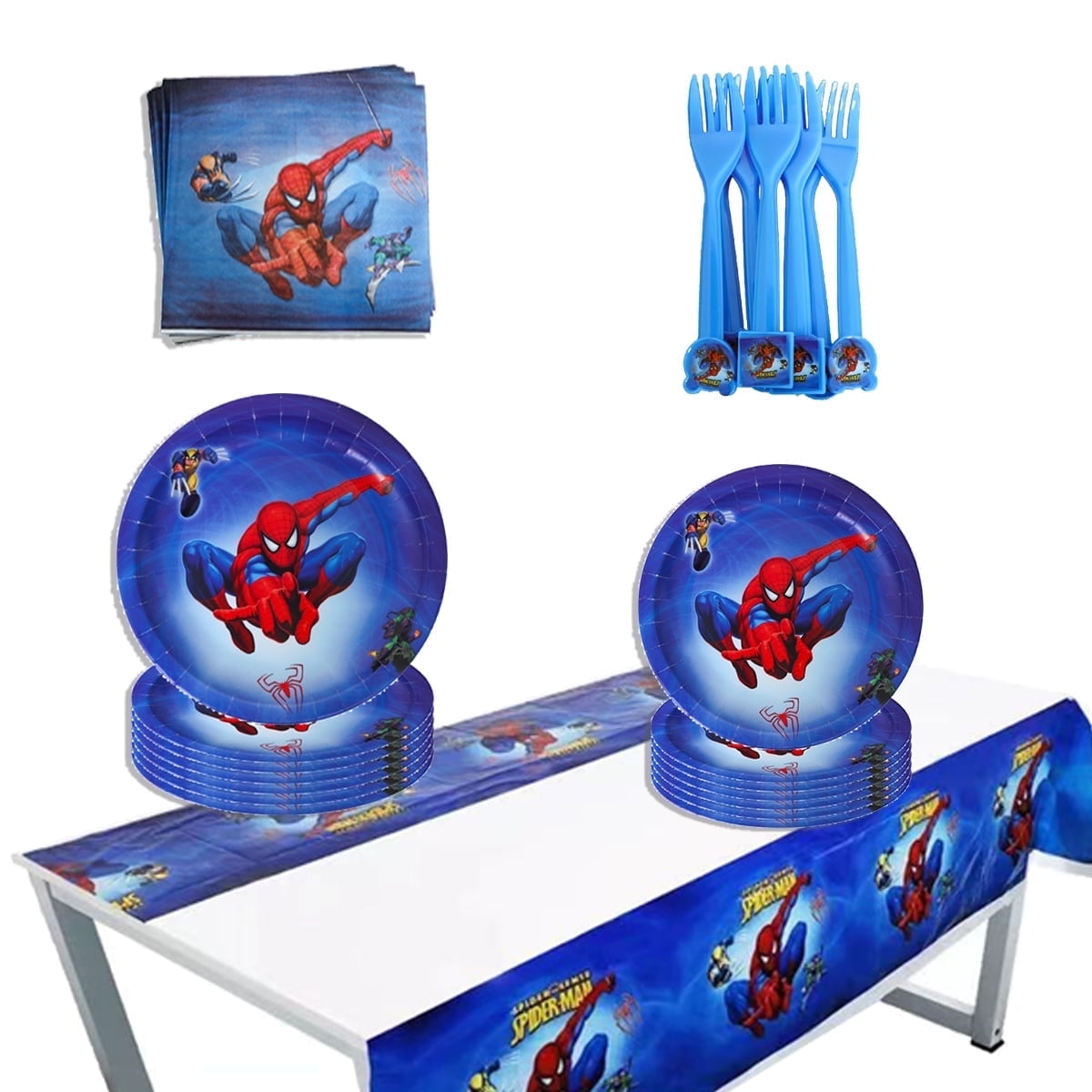 JMOCD 51Pcs Blue Spiderman Party Supplies Set,Spiderman Tableware Set ...