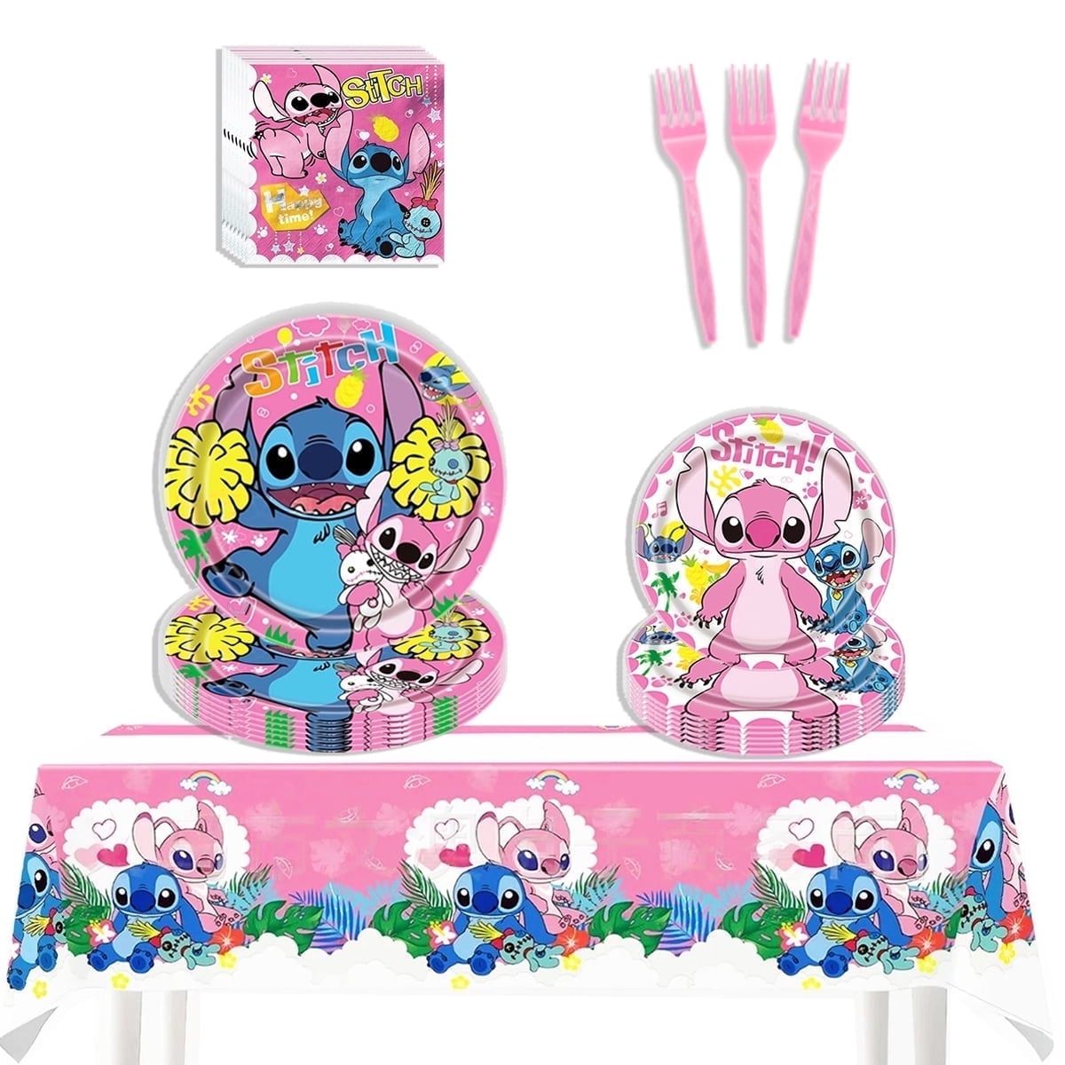 JMOCD 51Pcs Pink Stitch Party Supplies Set,Stitch Tableware Set ...