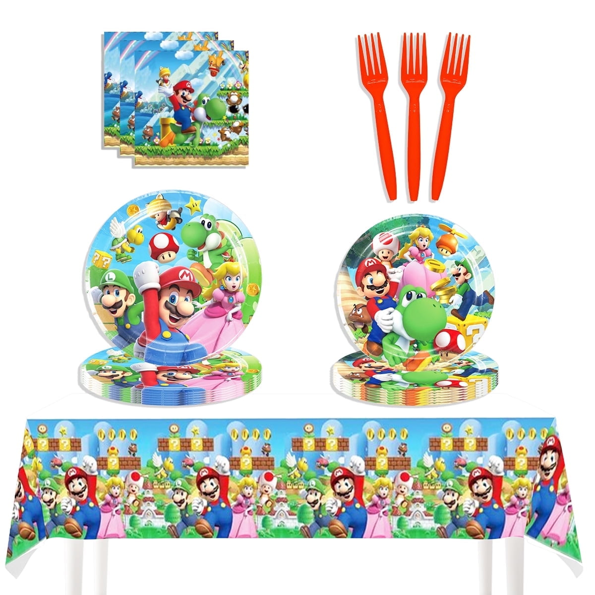 51pcs Mario Party Supplies include 20 plates, 20 napkins,Tablecloth, 10 ...