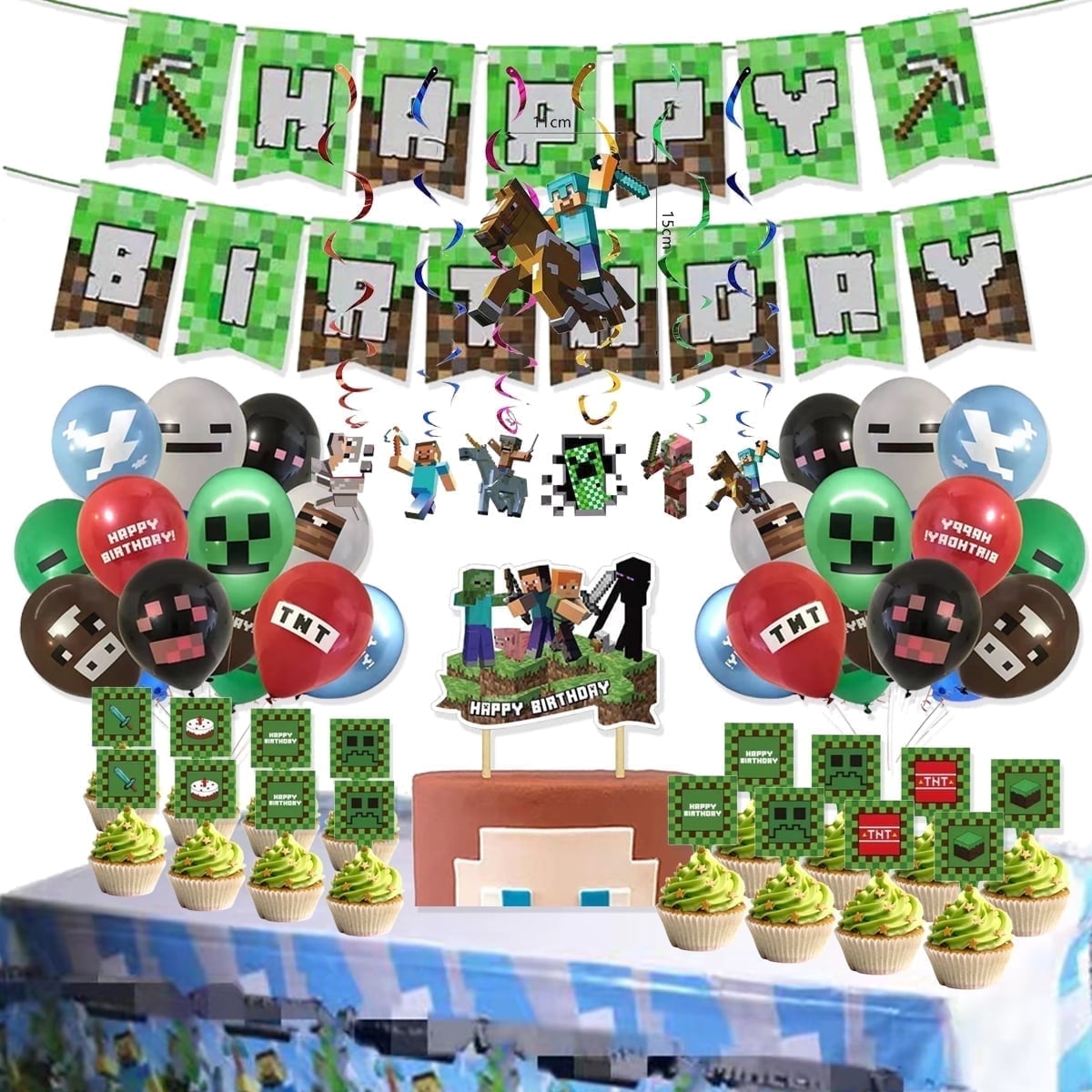 JMOCD 57Pcs Miner Crafting Birthday Party Supplies - Minecraft ...