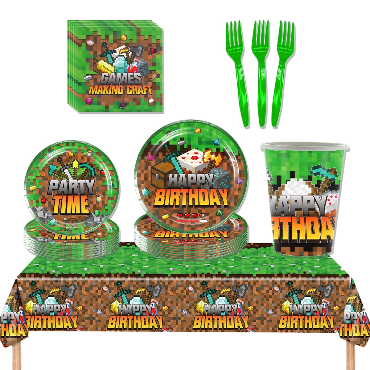 81 Pcs Pixel Birthday Party Paper Plates and Napkins,Minecraft Birthday ...