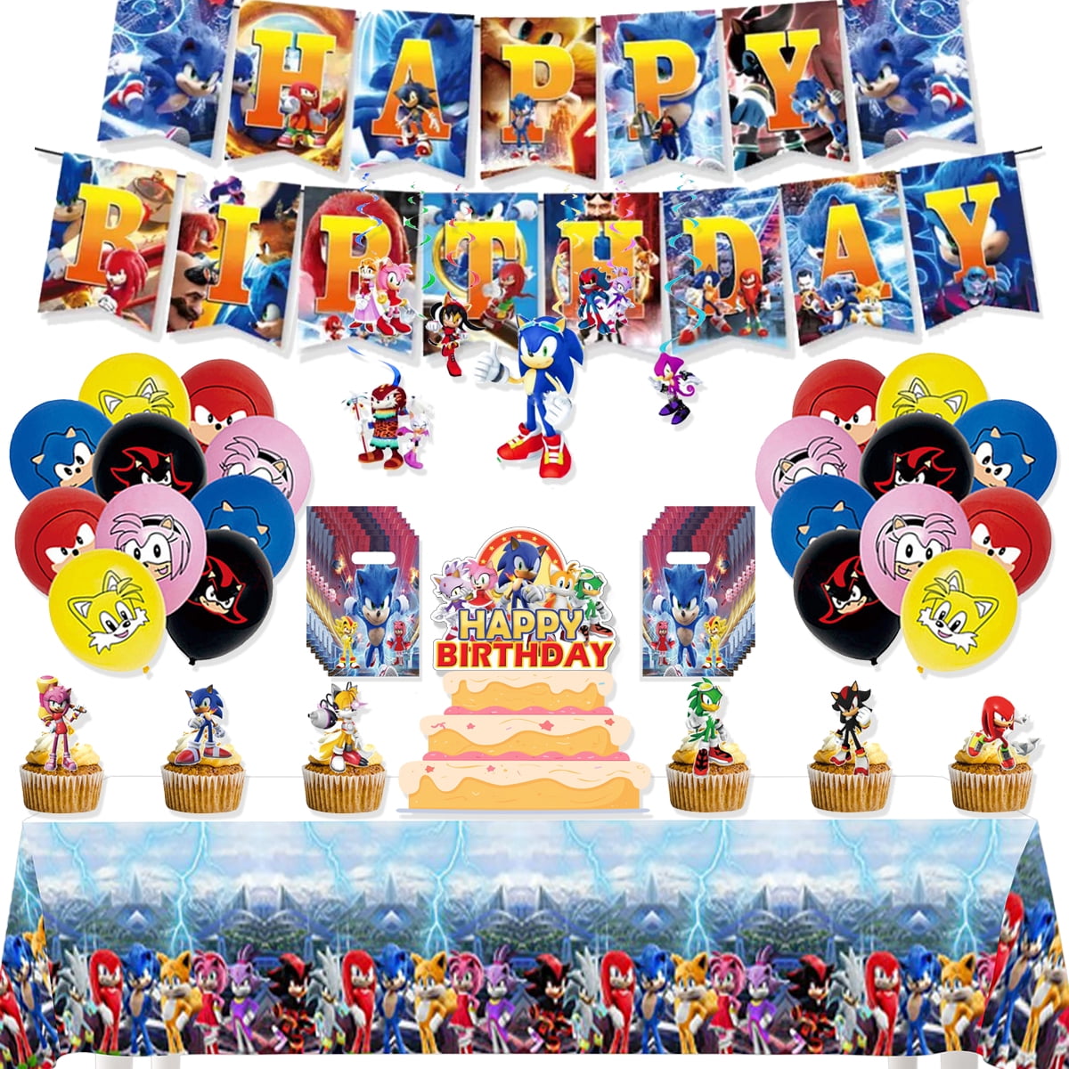JMOCD Sonic Birthday Party Decorations with Banner,Hanging Swirls ...
