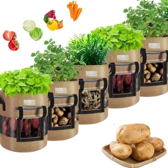 JMPKMA - Grow Bag Planters Set of 5 Beige 10 Gallon Fabric Grow Bag ...