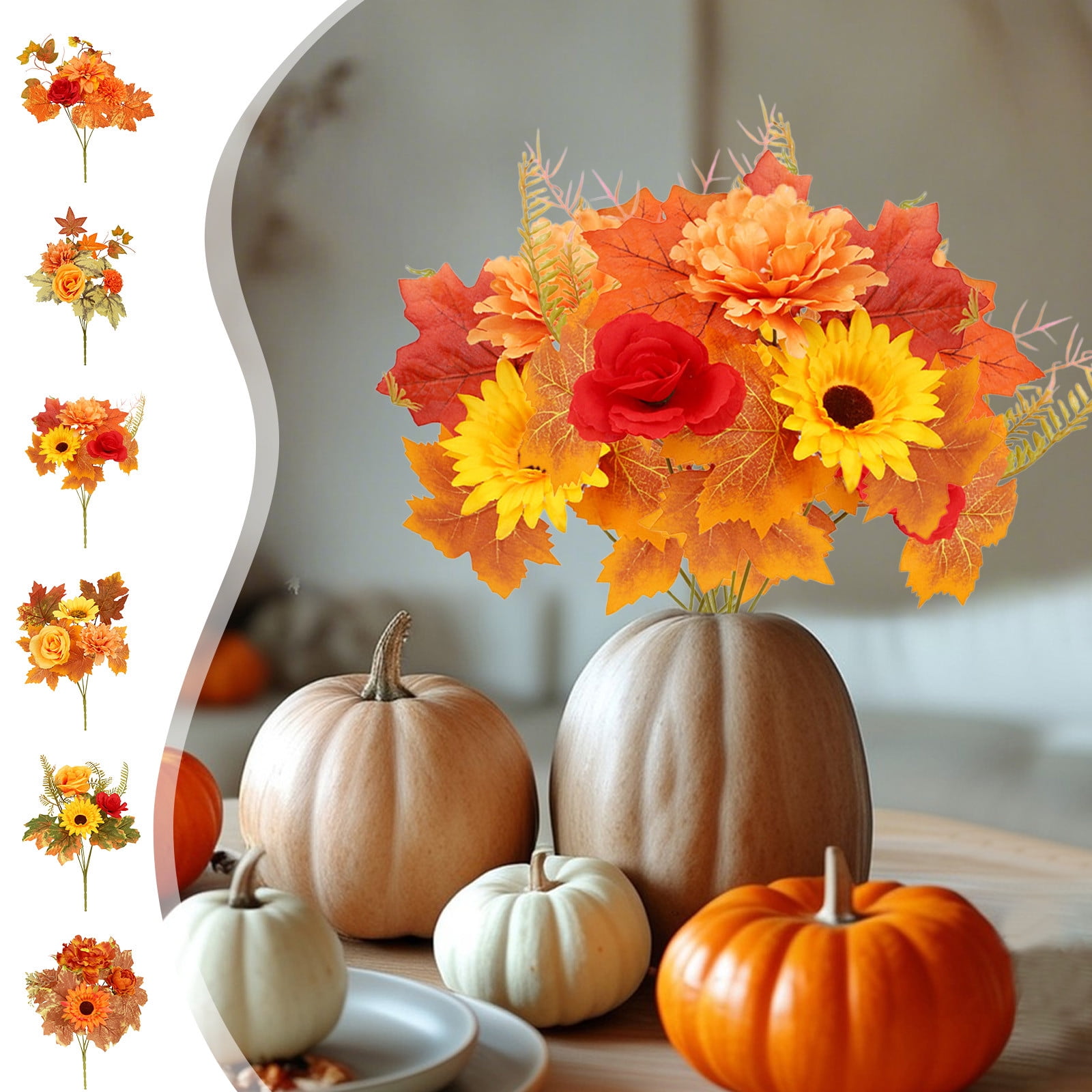 JMQLZ 14in Realistic Maple Leaf Bouquet - Fall Foliage Stems for Autumn ...