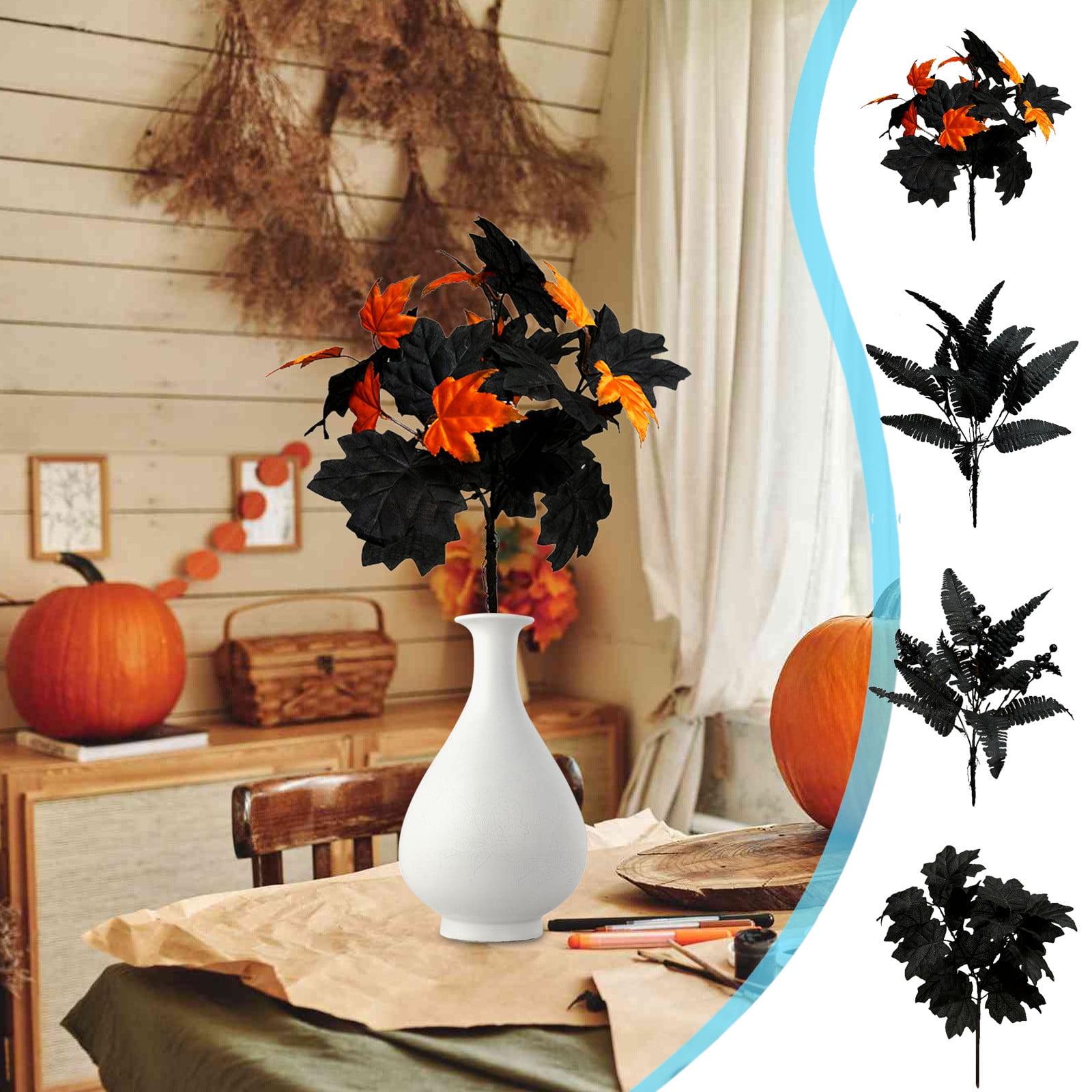 JMQLZ 16 Inch Premium Black Leaf Bundle - Extended Faux Foliage Stalks ...