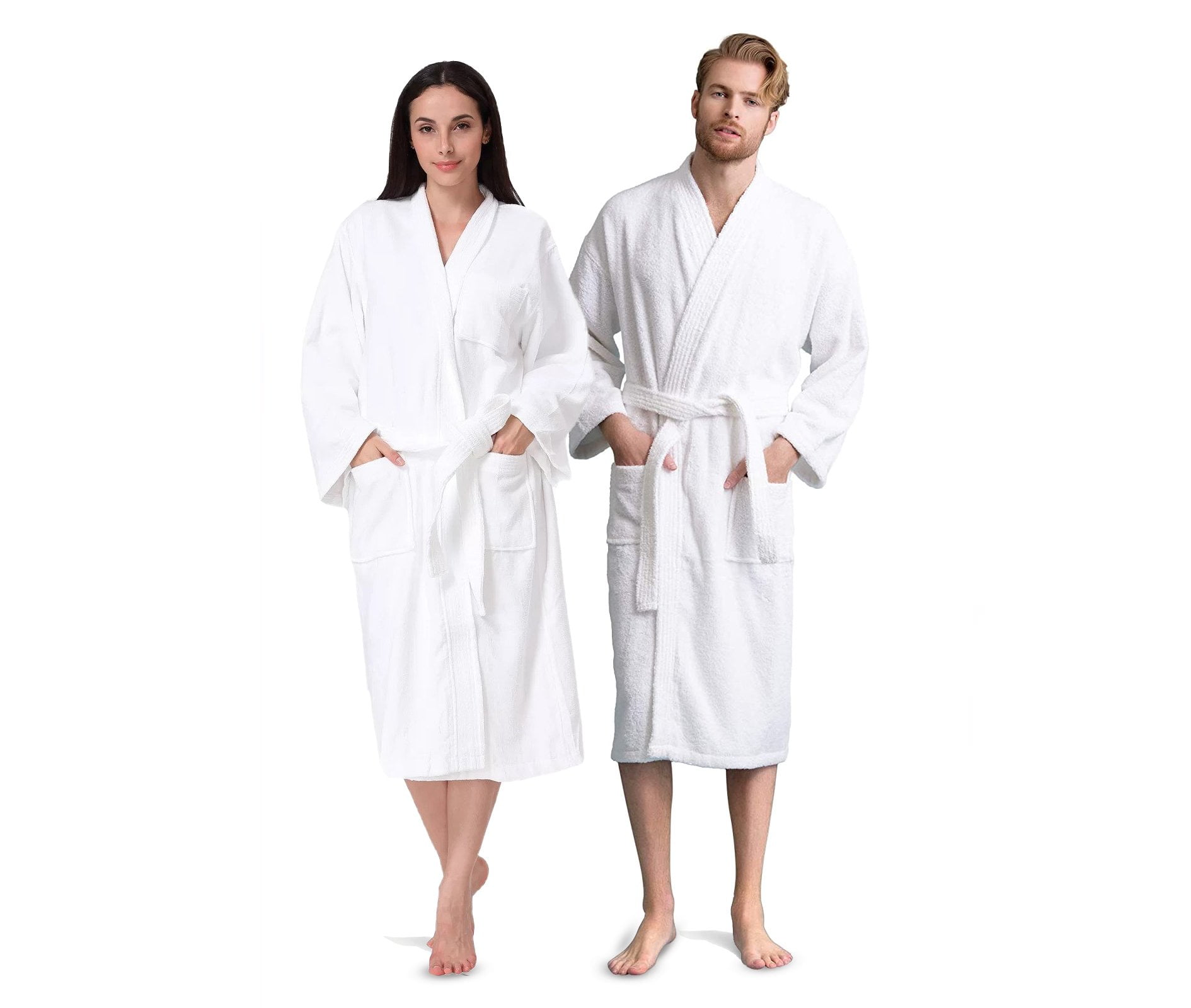 JMR Cotton Terry White Men & Women Bathrobe, Kimono Collar, Economical ...