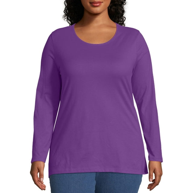 Hanes Women's and Women's Plus Cotton Crew Neck T-Shirt with Long ...