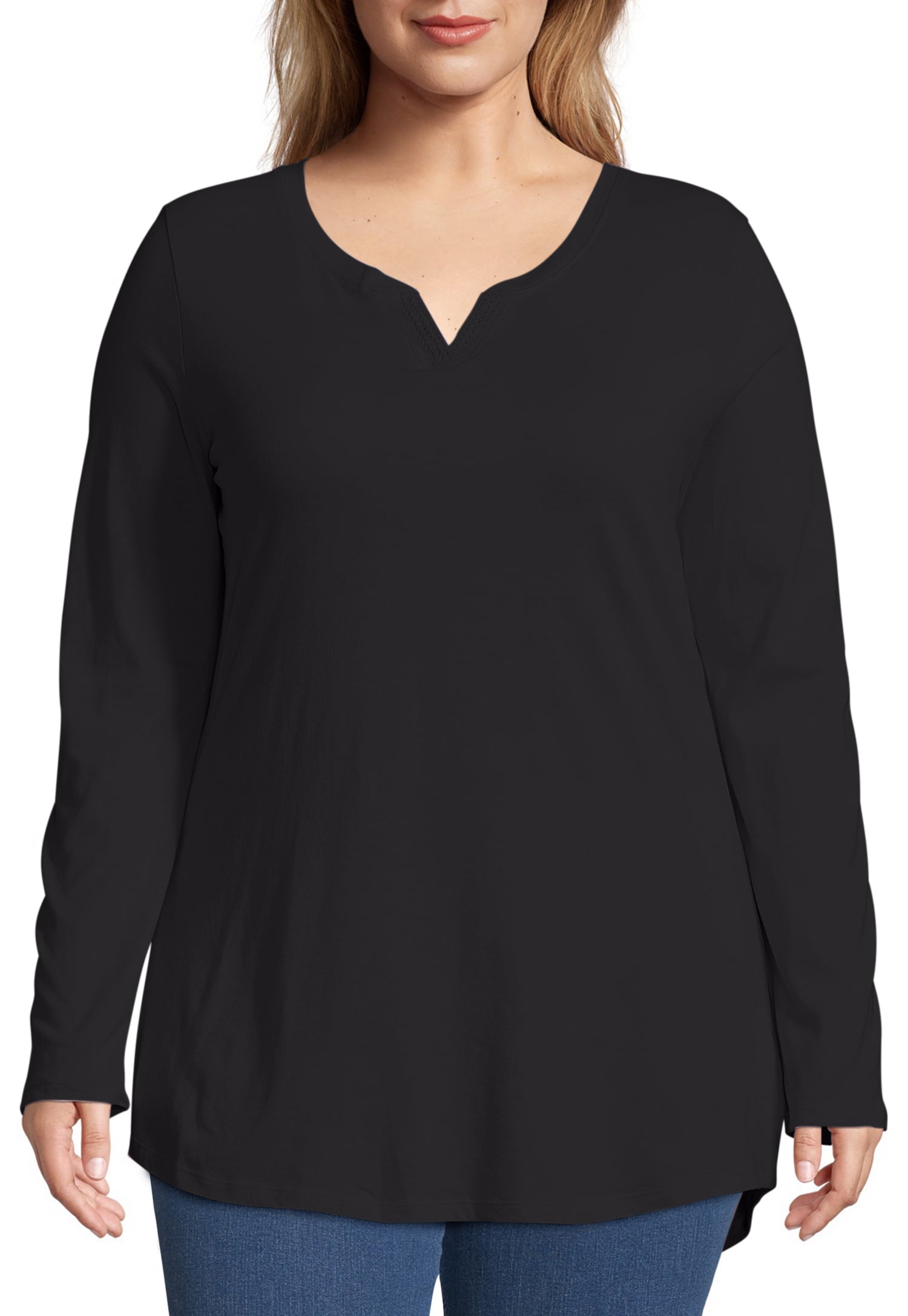 Hanes JMS Women's Plus Size Lightweight V-neck Tunic Top with Split ...