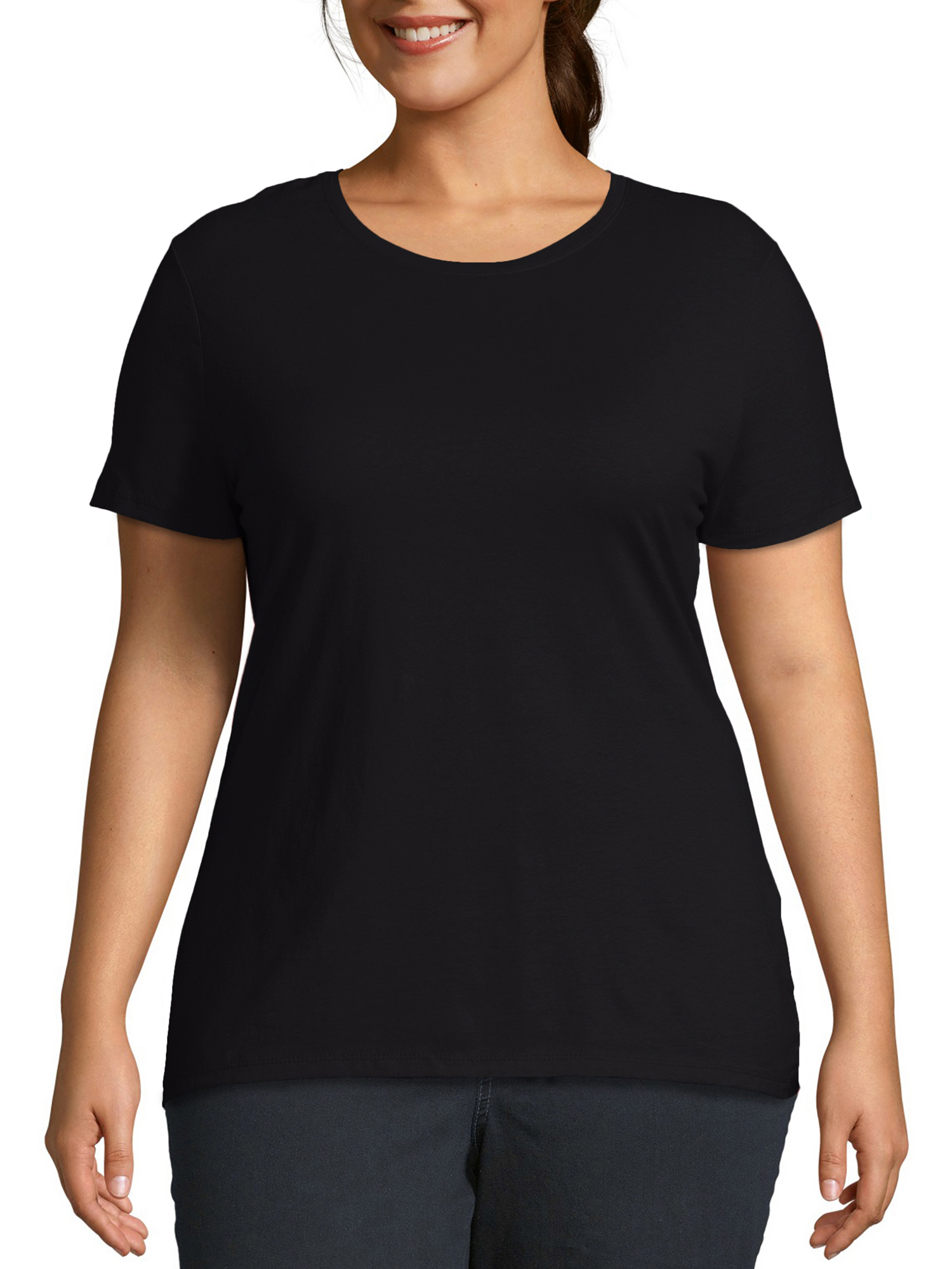 by Hanes Women's Plus-Size Short-Sleeve Striped & Shirred Scoop-Neck ...