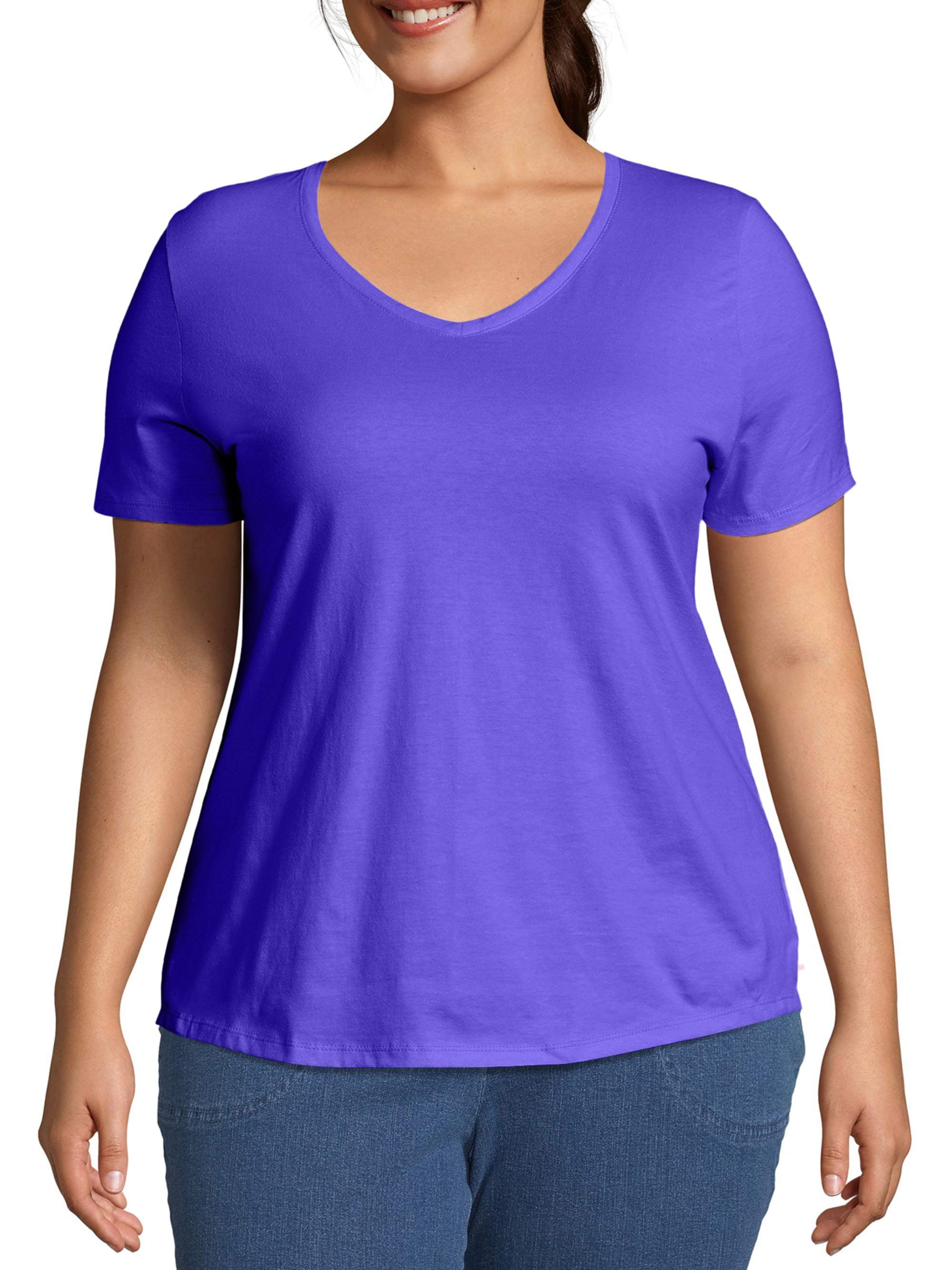JMS by Hanes Women's Plus-Size Lightweight Short Sleeve V-Neck Tee, 100 ...