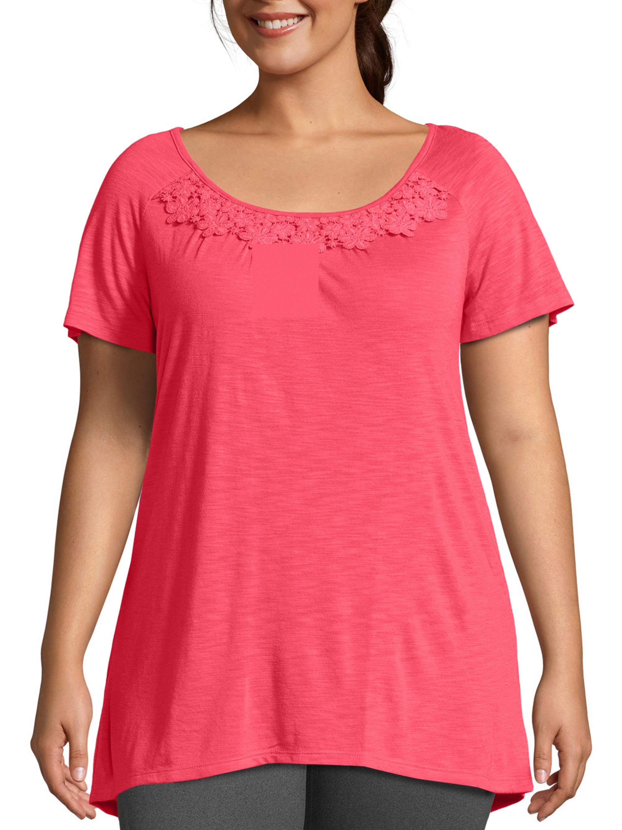 JMS by Hanes Women's Plus Size Slub Crochet Trim Tunic - Walmart.com