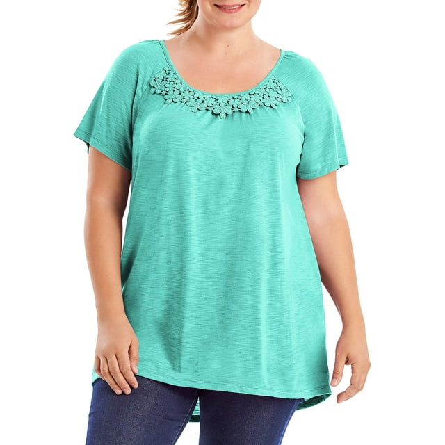 JMS by Hanes Women's Plus Size Slub Crochet Trim Tunic - Walmart.com
