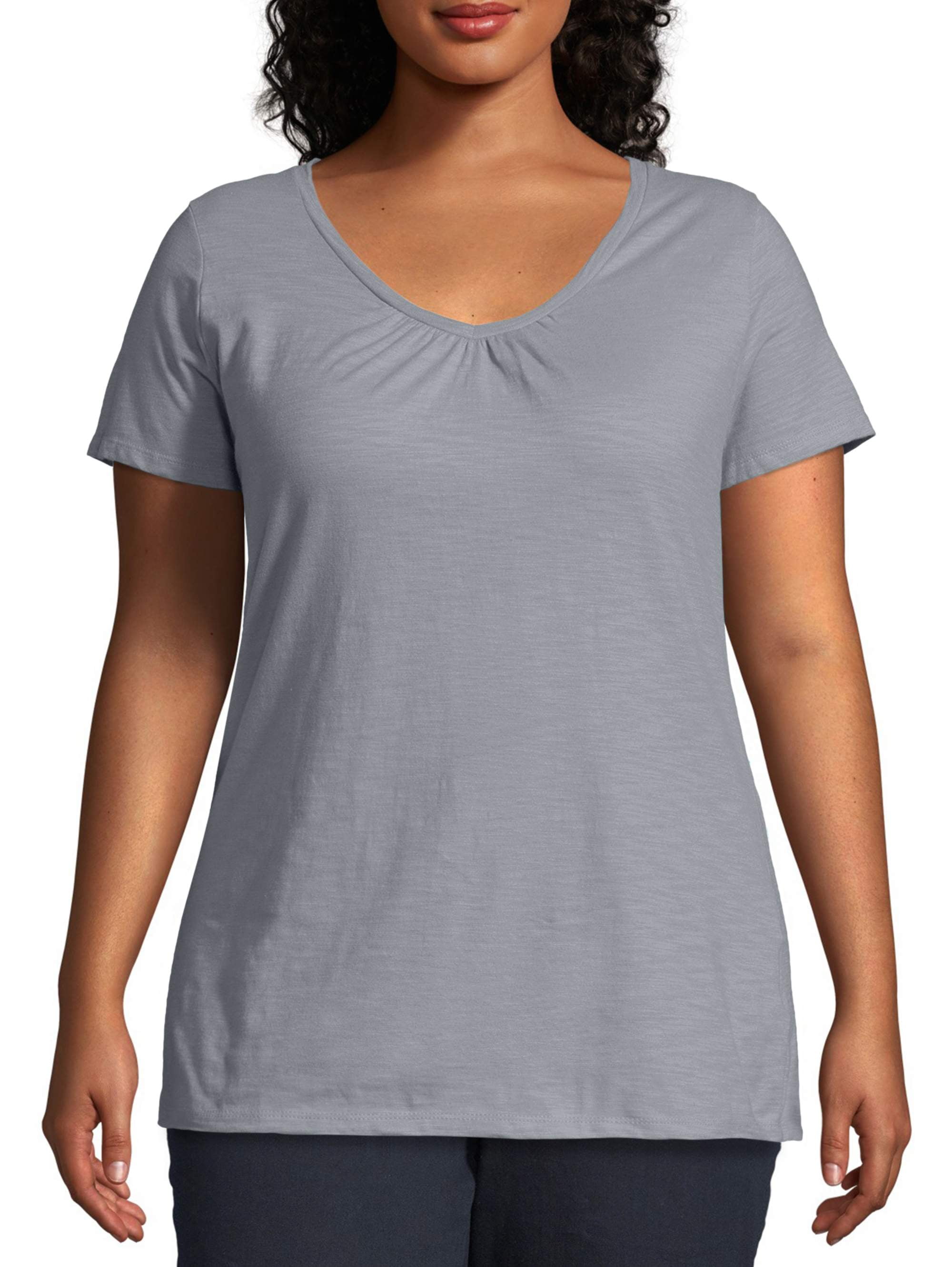 JMS by Hanes Women's Plus Size Slub Shirred V-Neck - Walmart.com