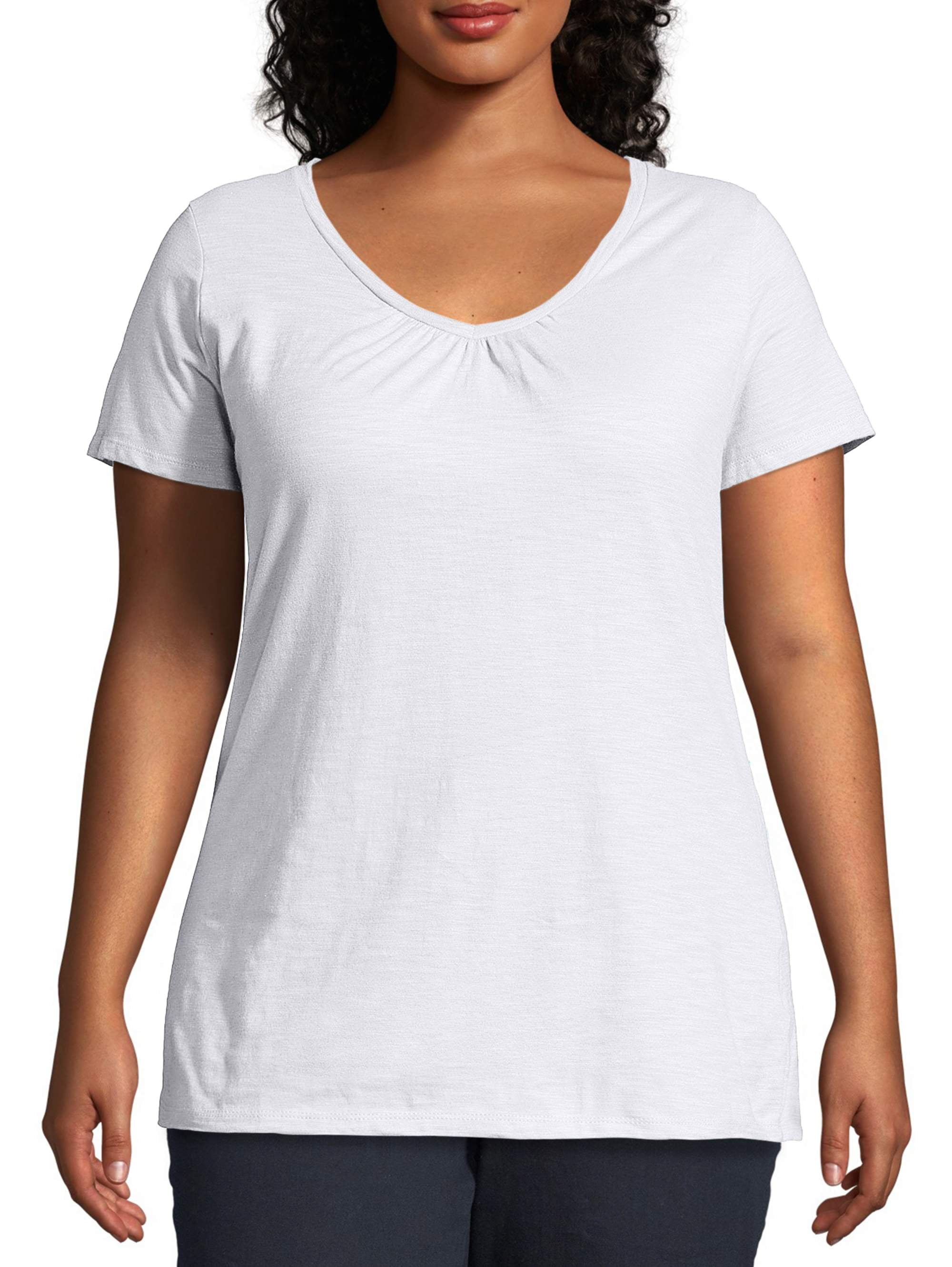 JMS by Hanes Women's Plus Size Slub Shirred V-Neck - Walmart.com
