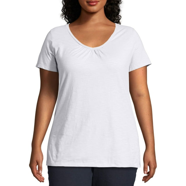 JMS by Hanes Women's Plus Size Slub Shirred V-Neck - Walmart.com