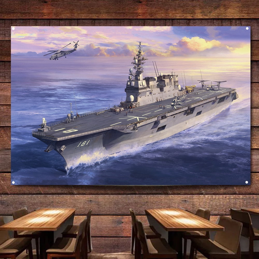 JMSDF DDH Hyuga Aircraft Carrier Battleship Wall Art Banners Hanging ...