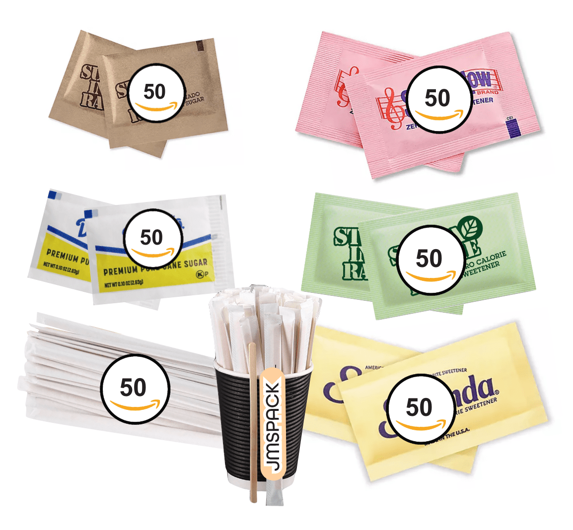 JMSPACK Sugar & Sweetener Packets Box, Premium pure sugar and Turbinado ...