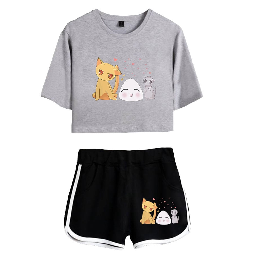 JMSUN Anime Fruits Basket Two Piece Set Short Sleeve Crop Top+Shorts ...