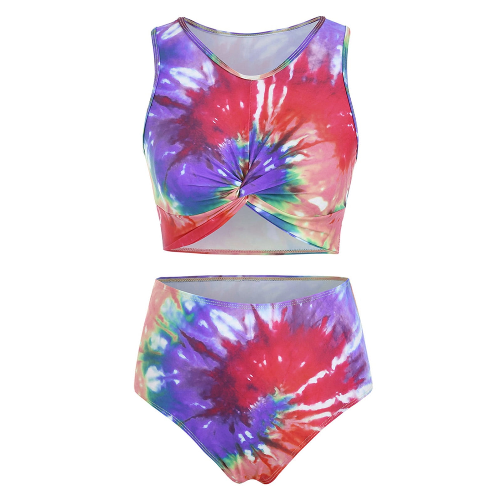 JMSUN Women's Bathing Suit High Waist Summer Twist Front Tie Dye Padded ...