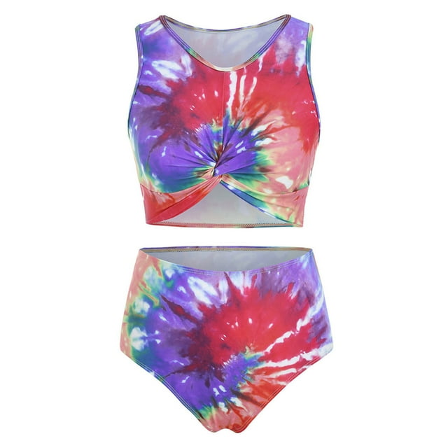 JMSUN Women's Bathing Suit High Waist Summer Twist Front Tie Dye Padded ...