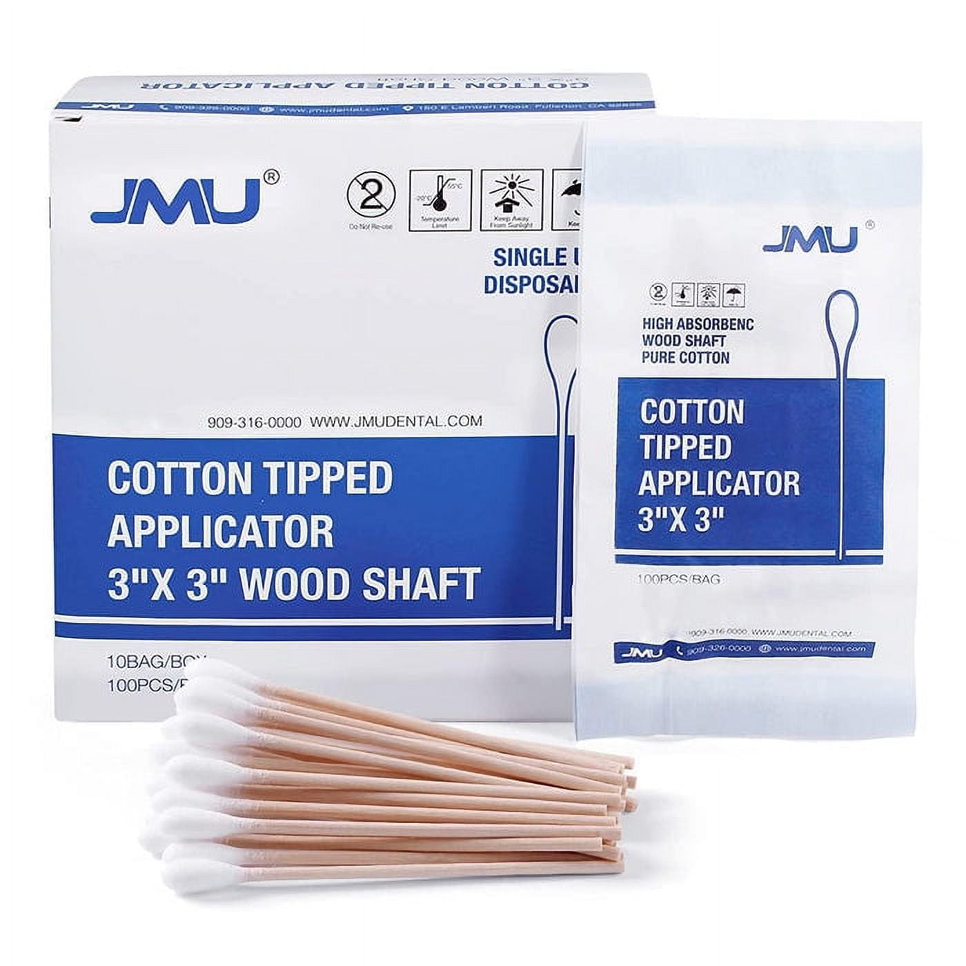JMU 3" Cotton Swabs, Wooden Stick, 1000pcs, Single-Headed Medical Swabs ...