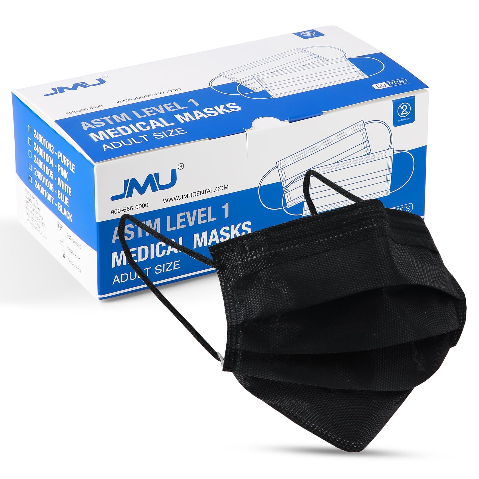 JMU Disposable Face Masks 50 Pcs, Medical ASTM Level 1, Black Adult ...