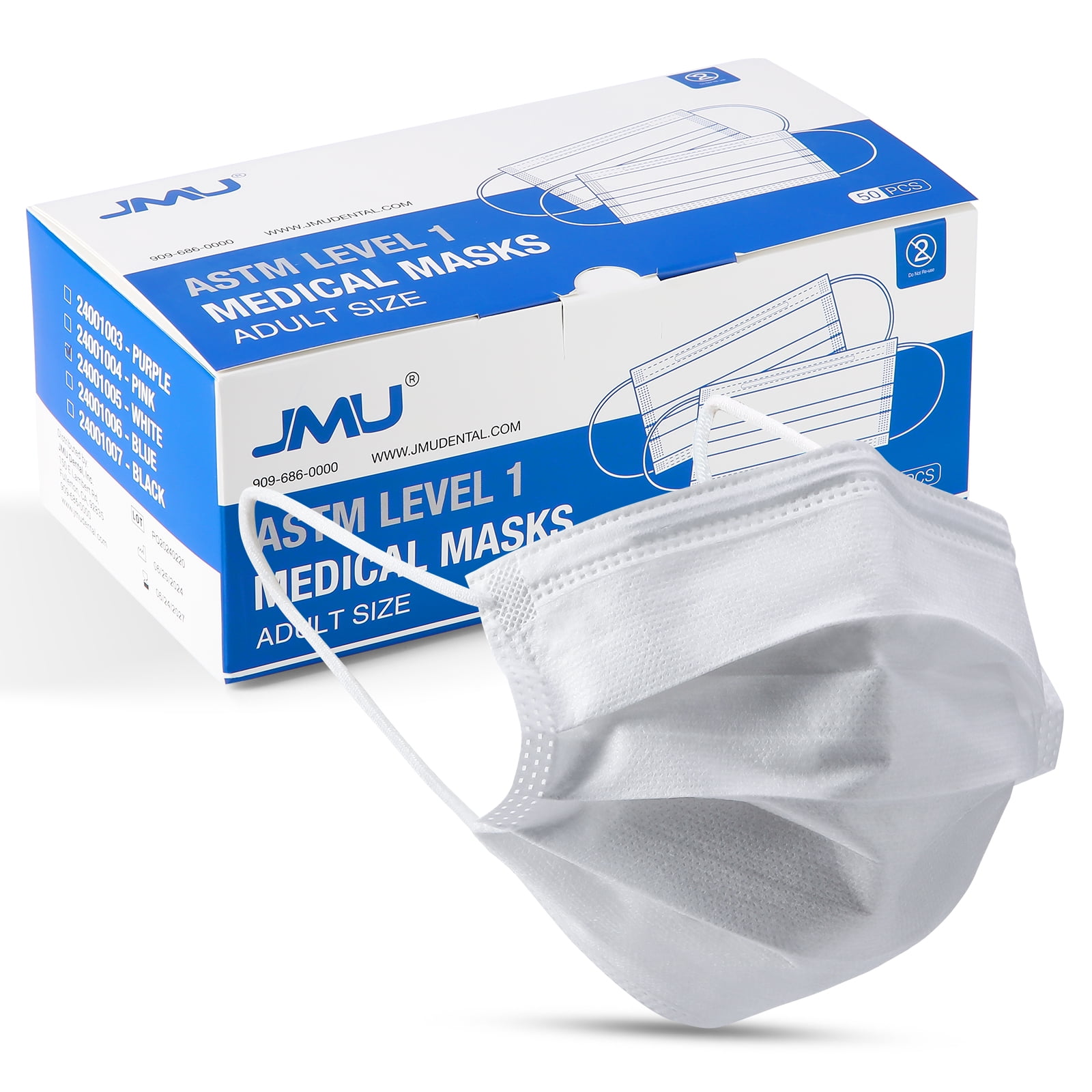 JMU Disposable Face Masks Medical ASTM Level 1 , Adult Size White, 50 ...