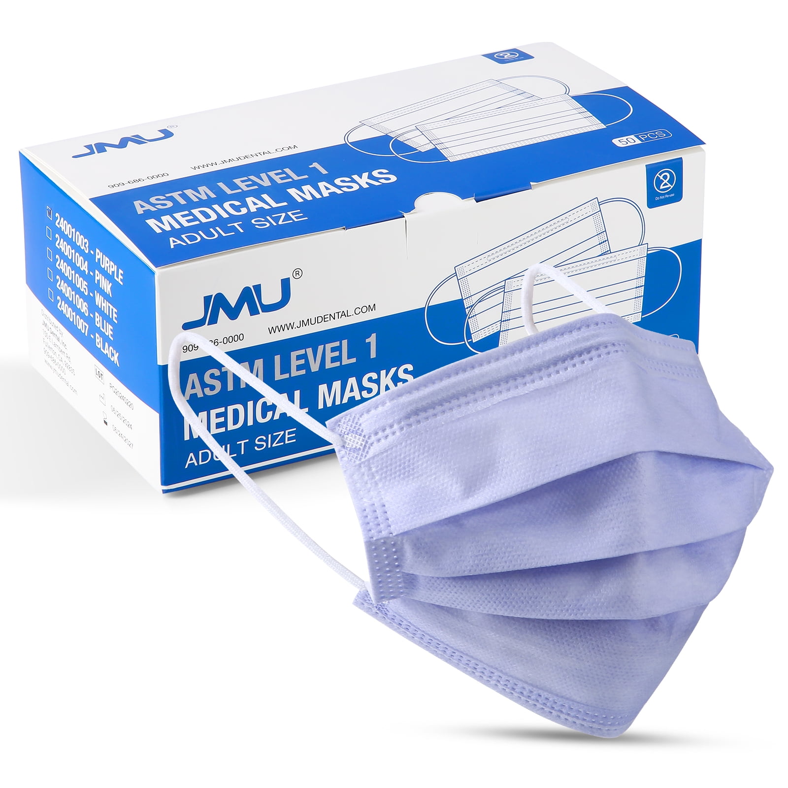 JMU Disposable Medical Masks ASTM Level 1, Purple Adult Size, 50Pcs ...