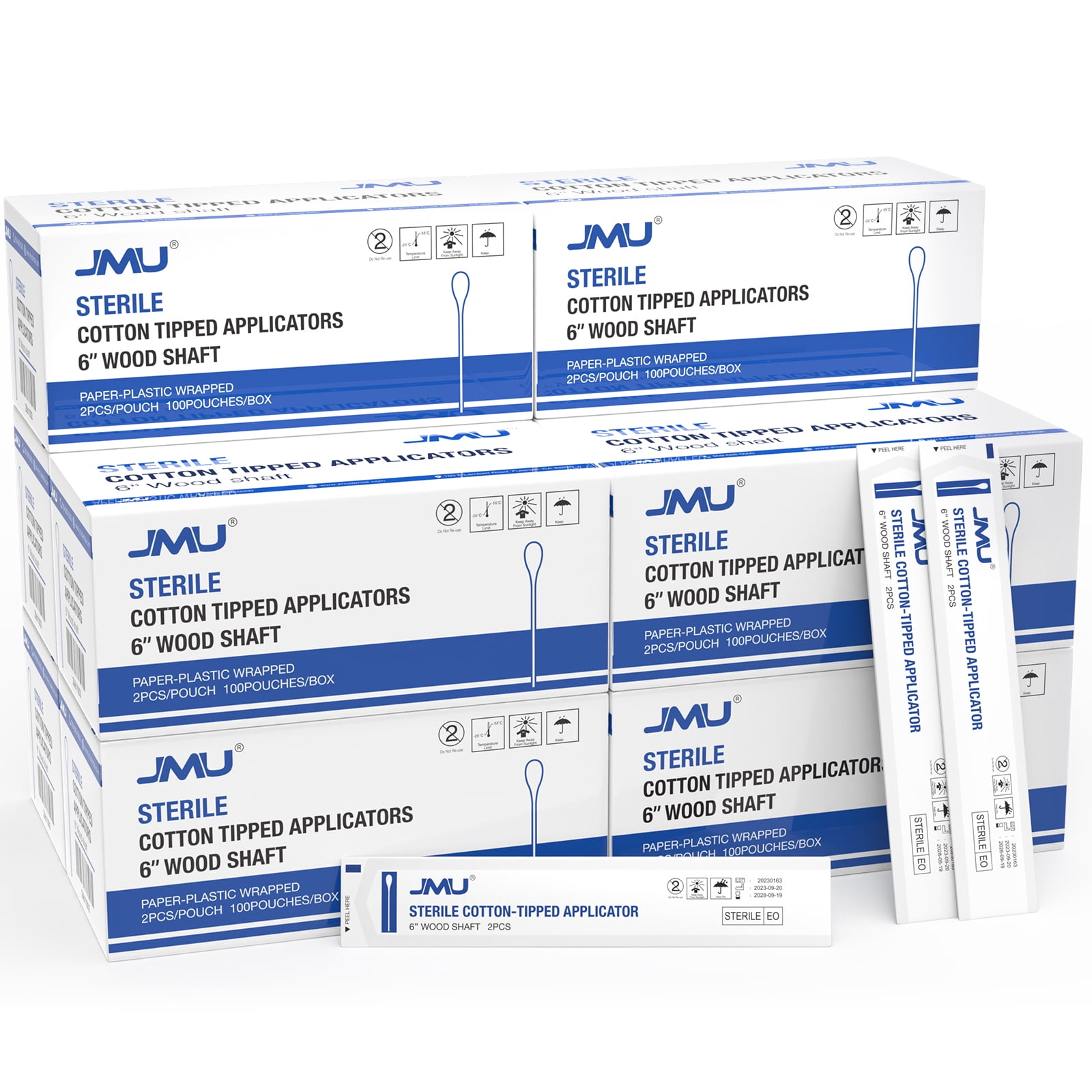 JMU Disposable Sterile 6" Cotton Swab Tipped Applicator 200pcs/Box ...