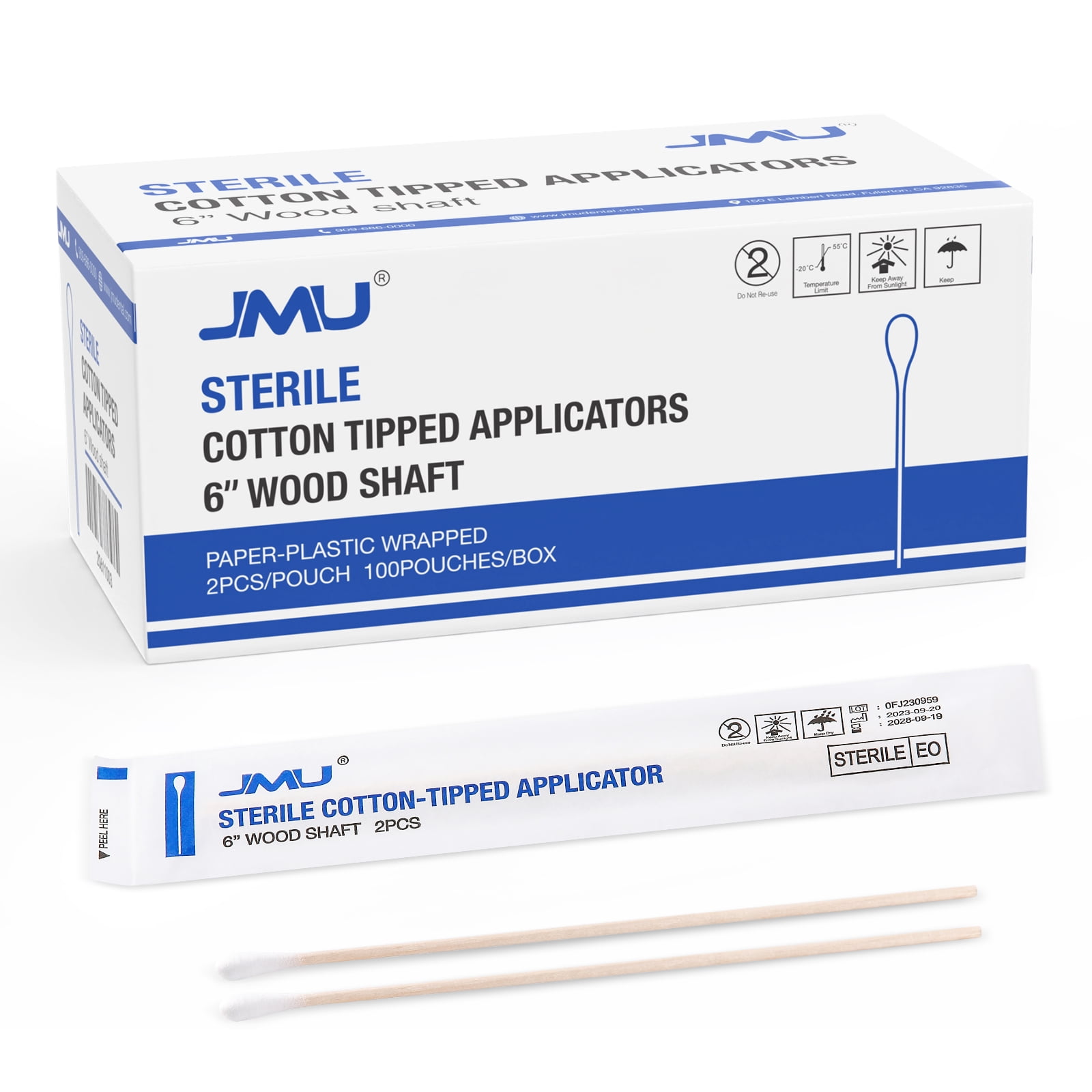 JMU Disposable Sterile 6" Cotton Swab Tipped Applicator 200Pcs/Box ...