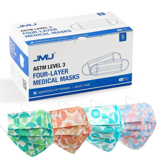JMU 4 Layer Face Masks Medical, ASTM Level 3, Adults, 4 Assorted ...