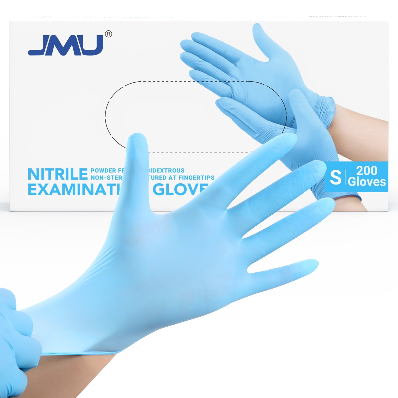 JMU Nitrile Disposable Gloves, Latex-Free, Stretchy, Size S, Blue, 200 ...