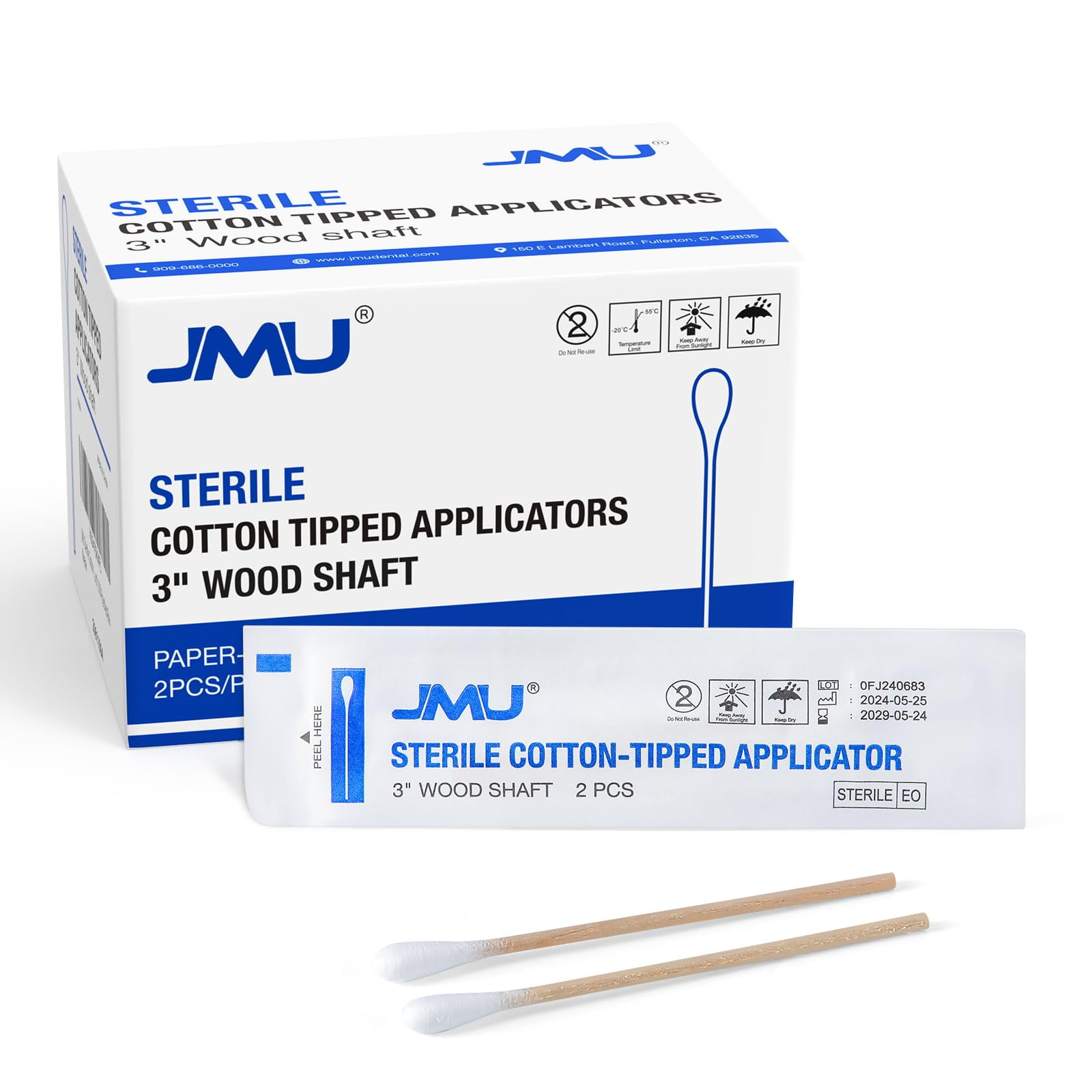 JMU Sterile Cotton Tipped OLF24 Applicators 3", 200 Count Sterile ...