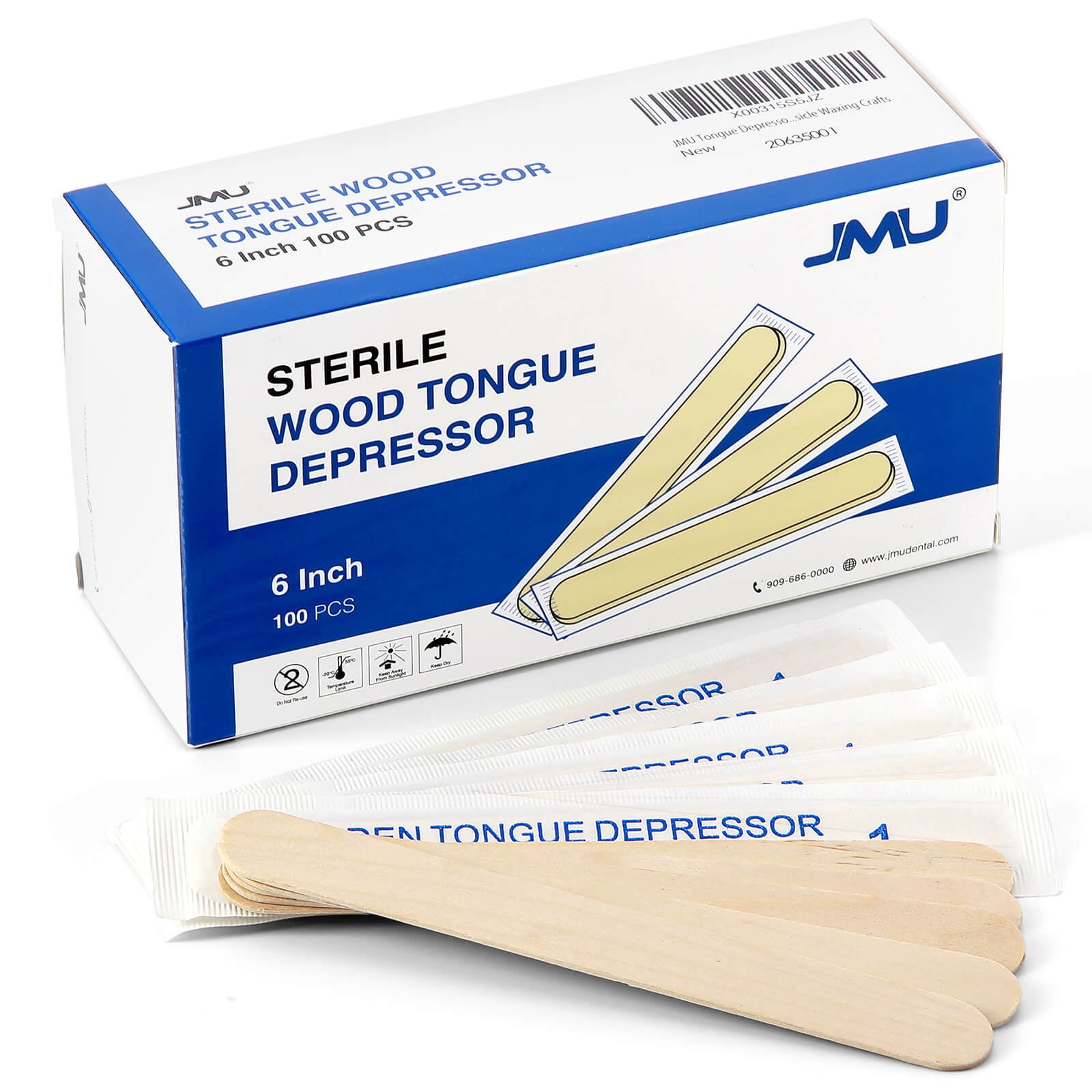 JMU Sterile Tongue Depressor Wooden 6" Individually Wrapped 100Pcs/Box ...