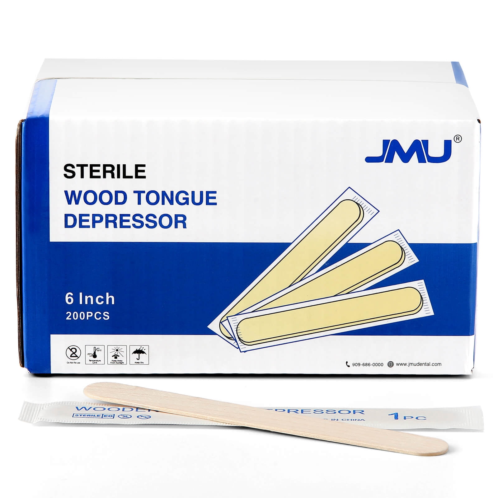 JMU Sterile Tongue Depressor 6" Individually Wrapped 200Pcs/Box ...
