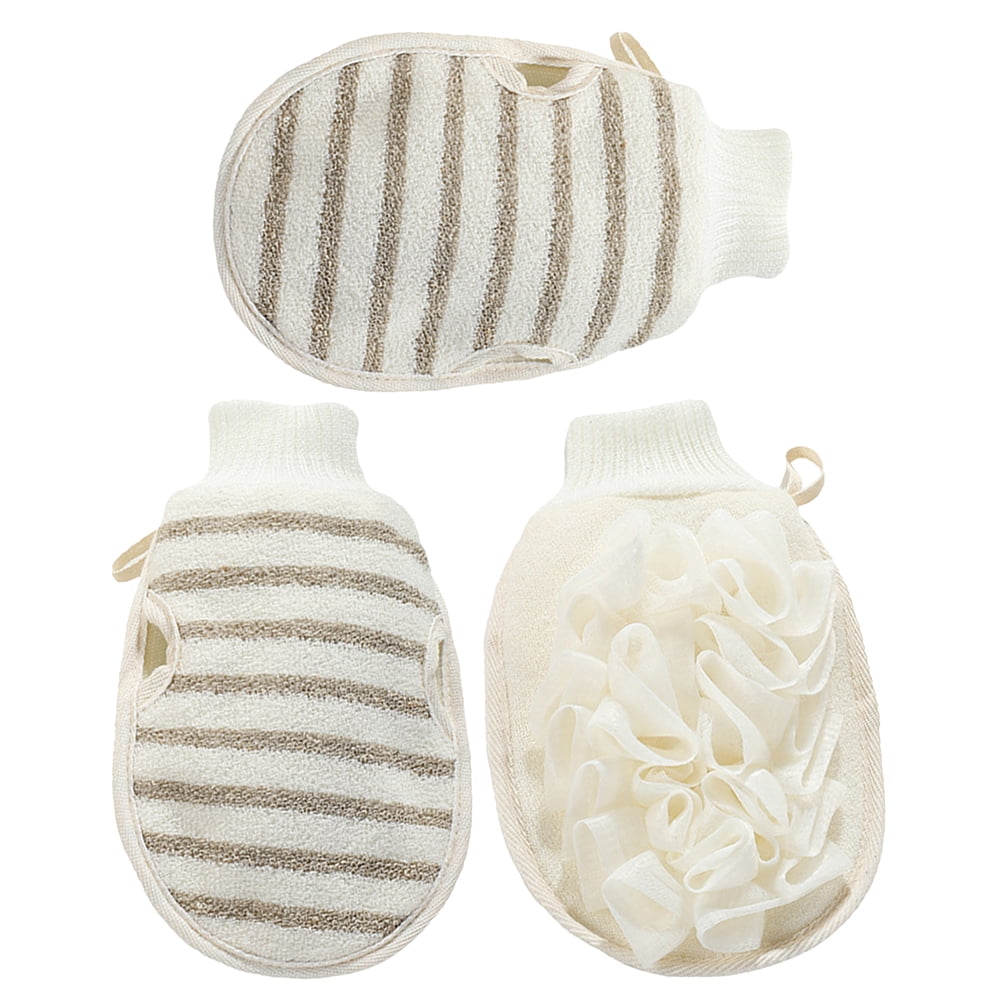 UPGRATOR Exfoliating Mitt Flax Beige 3Pcs 9.4X6.3X0.8In For Body Clean ...