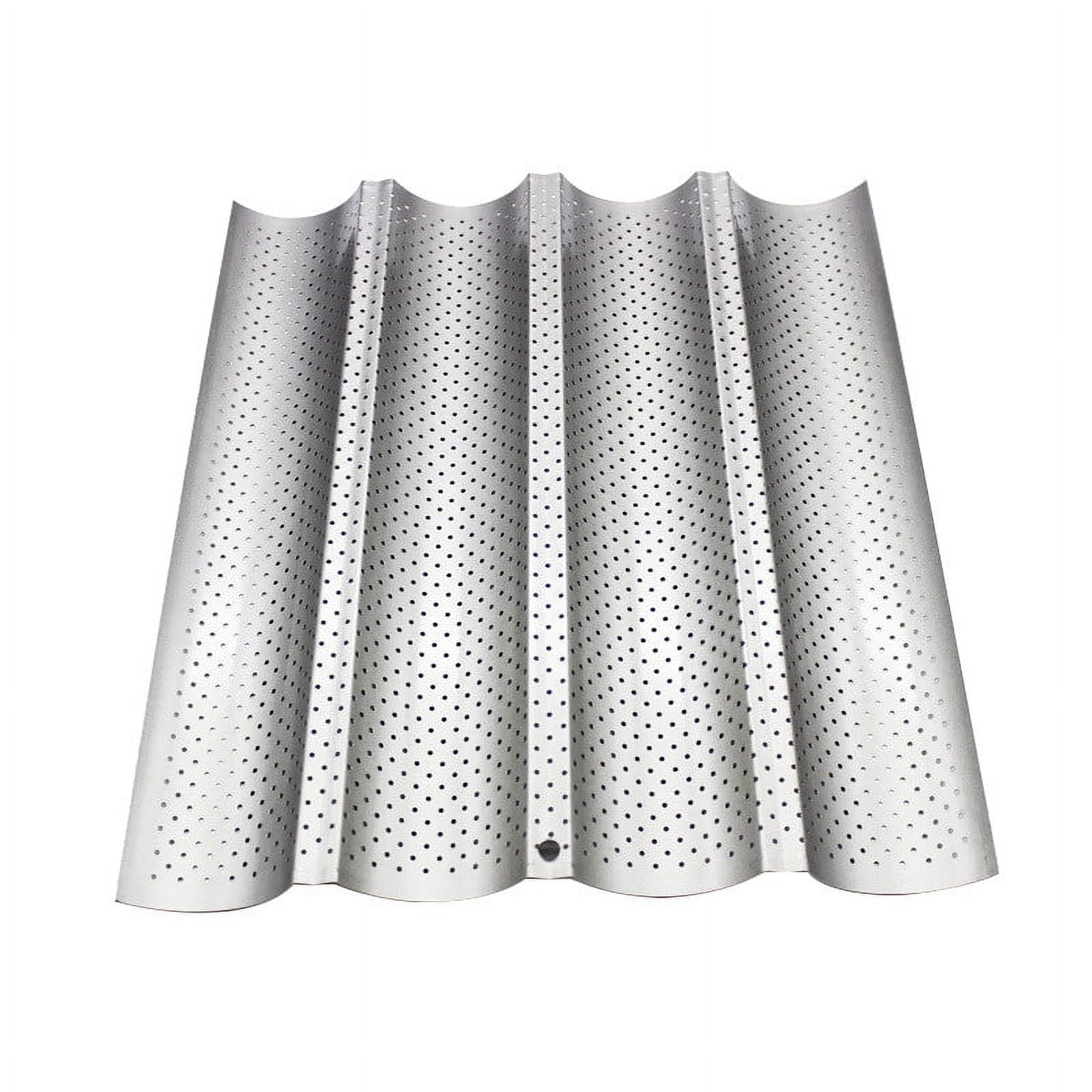 JMXIANG Non-Stick Perforated French Bread Pan Mold for Baking 4 Loaves Wave Baker (Silver ...