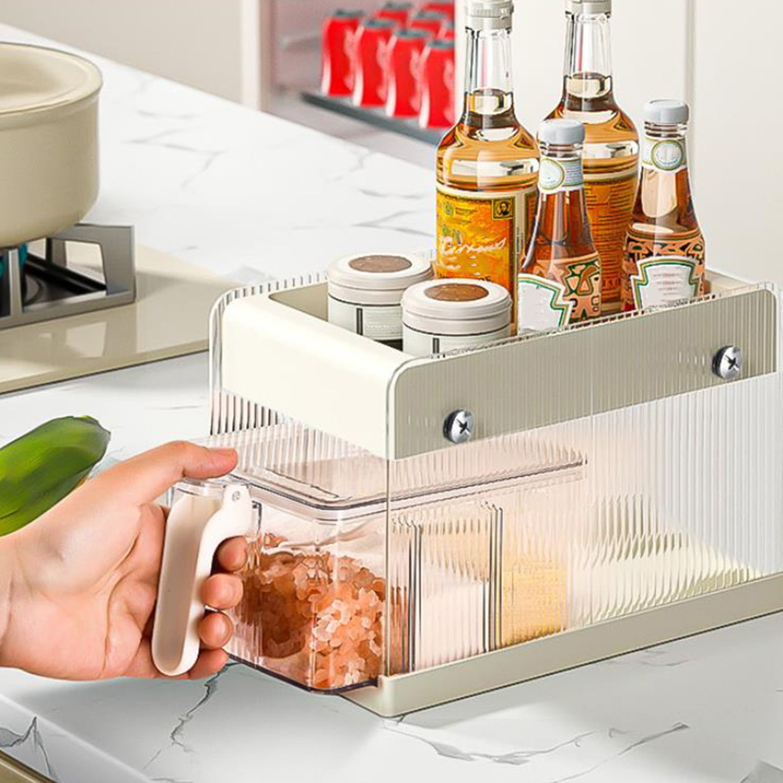 JMYHOAM Home and Kitchen Spice Seasoning Jar 2 Tier Clear Organizer ...