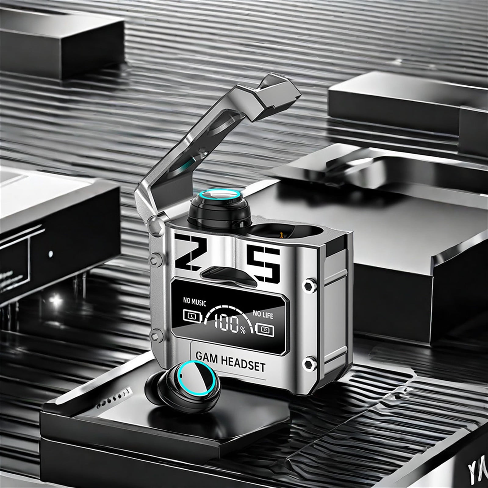 JMYHOAM Metal Painting Headphones Wireless Earbuds Digital Display ...