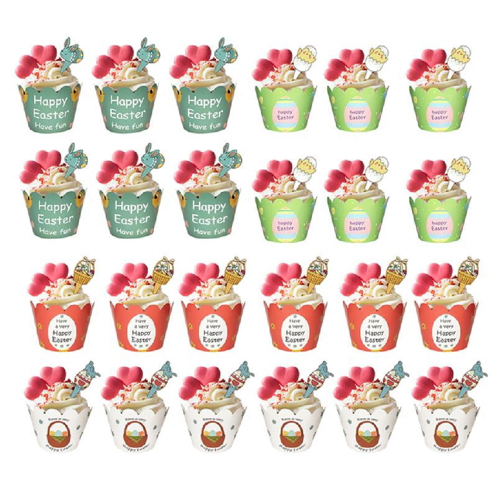 JNANEEI 1 Set Easter Cupcake Toppers Wrappers Party Decoration Favors ...
