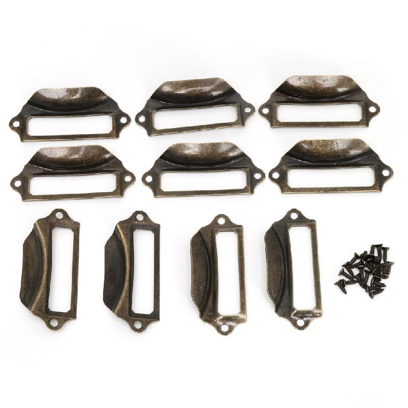 JNANEEI 10xAntique Brass Label Pull Frame Handle File Name Card Holder ...