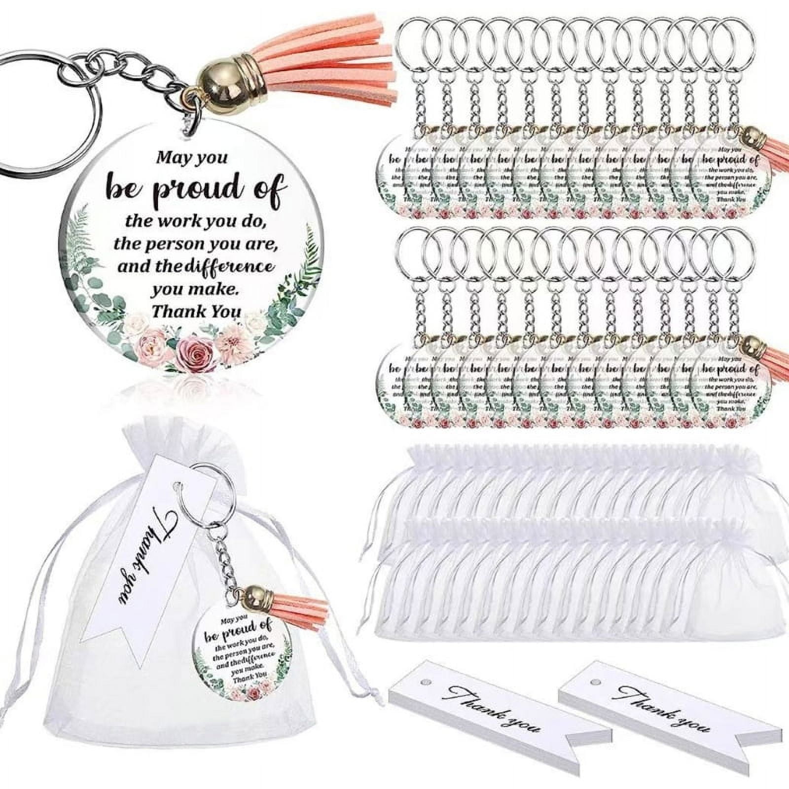 JNANEEI 48 Kit Thank You Gift Bulk Acrylic Floral Tassel Keychain with ...