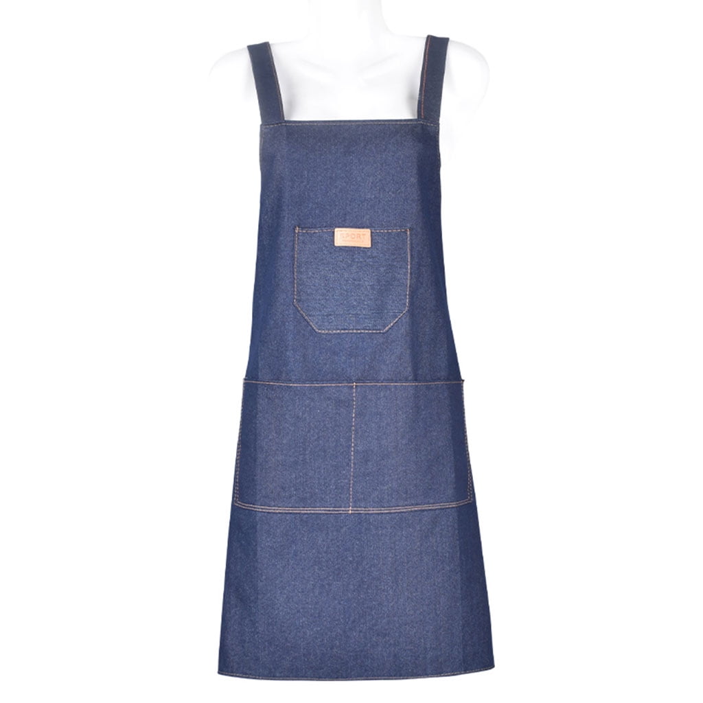 JNANEEI Adjustable Denim Apron with Multi Pockets Unisex Long Bib ...