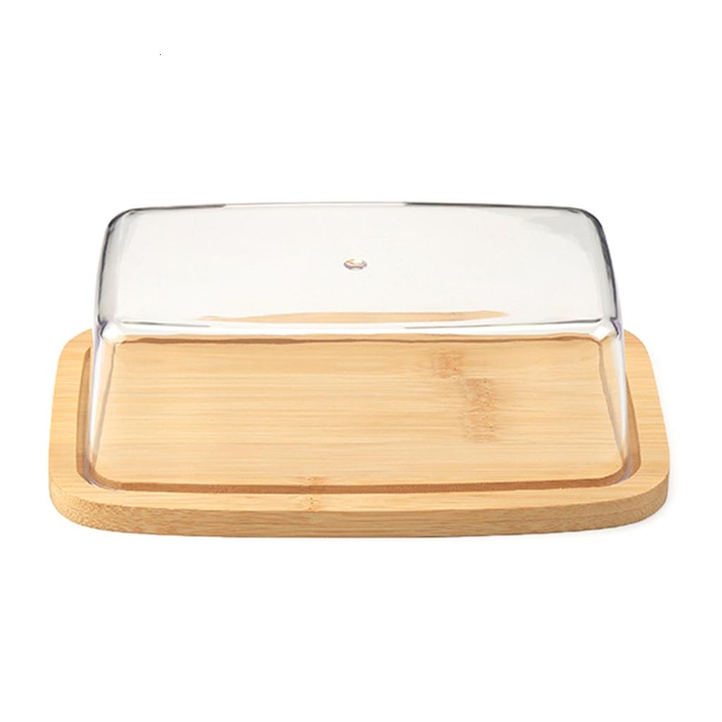 JNANEEI Bamboo Butter Dish with Lid Airtight Butters Holder Rectangular ...