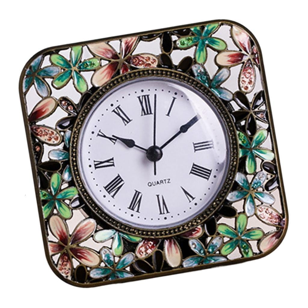 JNANEEI Desk Clock Floral Alarm with Enamel Finish, Decorative Small ...