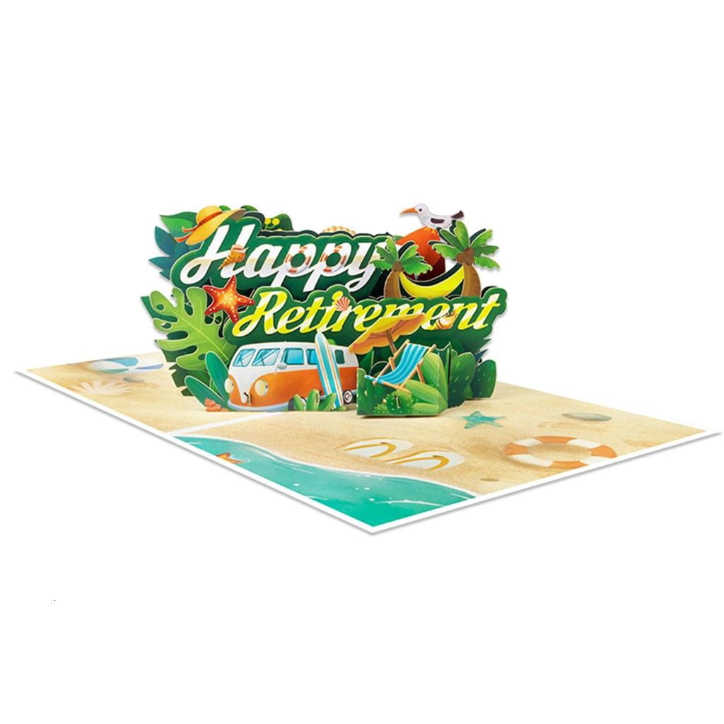 JNANEEI Handmade 3D Beach Scene Retirement Card Personalized Greeting ...