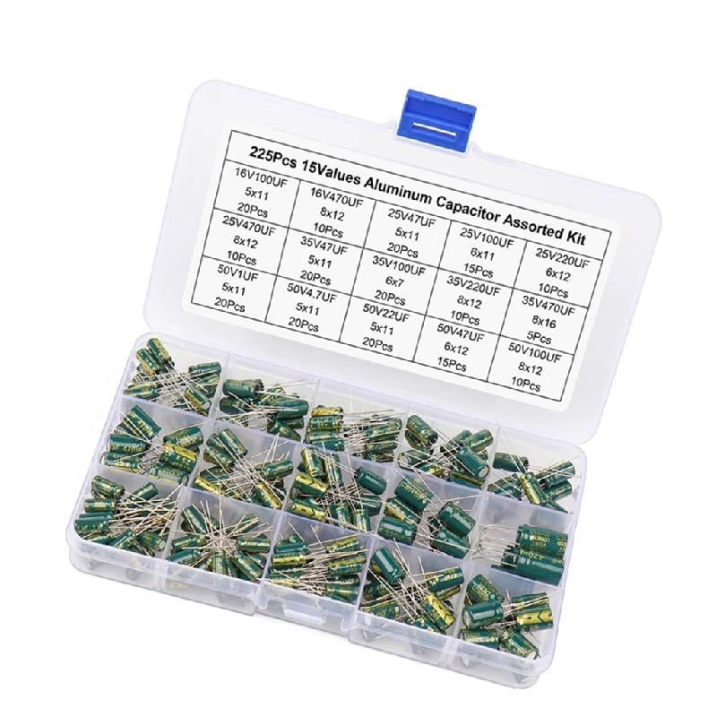 JNANEEI High Frequency 225PCS Aluminum Capacitor Set 15 Value ...