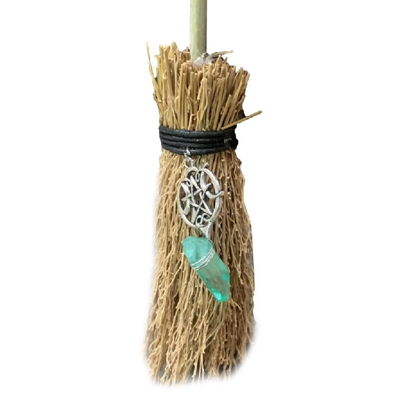 JNANEEI Mini Broom Straw Witch Brooms with Hanging Crystal Pendant ...