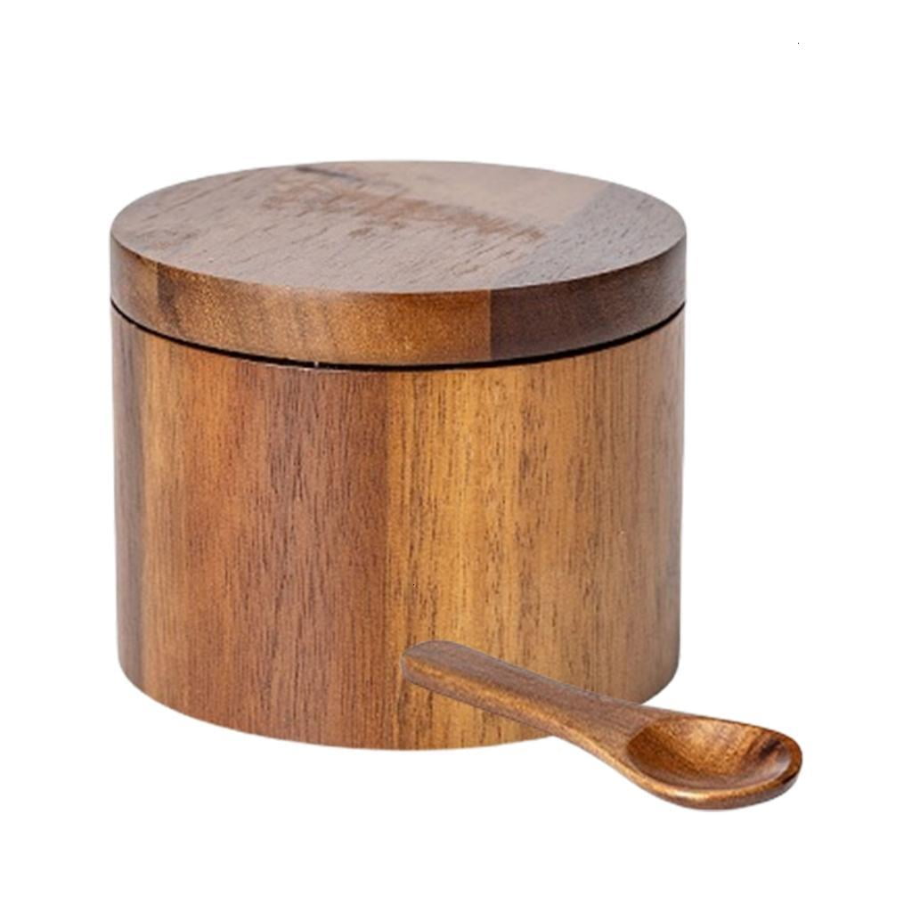 JNANEEI Practical Seal Kitchen Container Durable Wood Salt Holders with ...