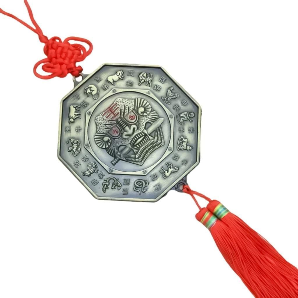 JNANEEI Traditional Foo Dog Biting Swords and Bagua Mirror Tassels ...